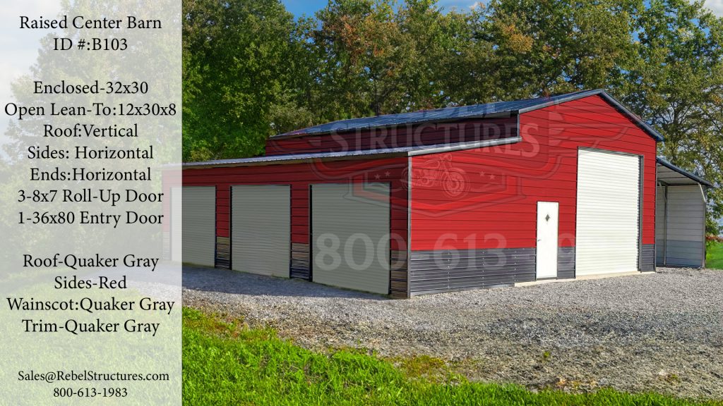 44x30x12 Red Steel Barn with Wainscoting - Rebel Structures